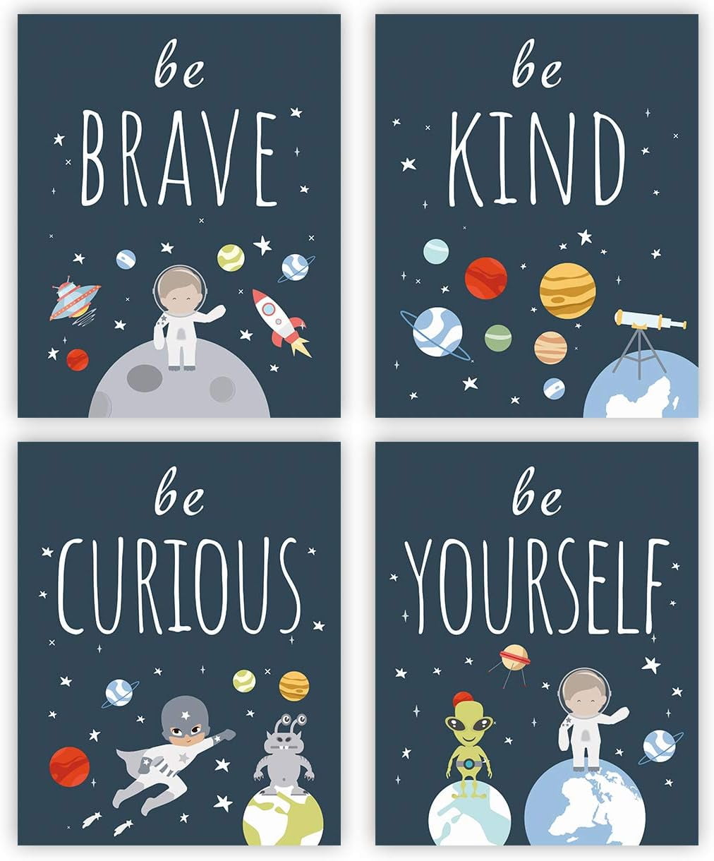 Cartoon Inspirational Art Print,Outer Space Planet Wall Art Painting ...