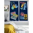 Cartoon Instruments on Navy Blue Chiffon Sheer Curtains 63 Inches Long ...