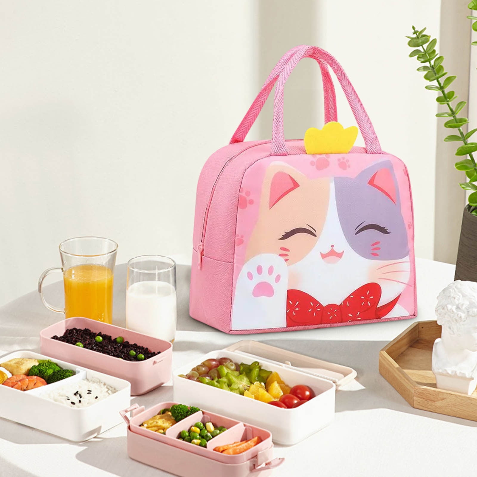 Cartoon Insulated Lunch Bag with Zipper - Polyester, Foldable, Stain ...