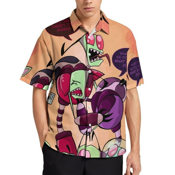 Cartoon Invader Zim Men's Button-Down Shirts Daily Casual Beach ...