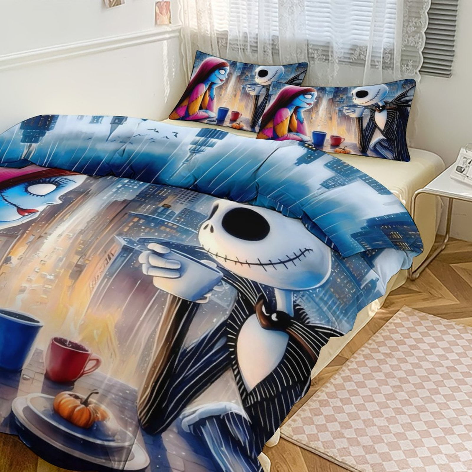 Cartoon Jack And Sally Bedding Sets Bed Duvet Cover Lightweight 3 Piece ...