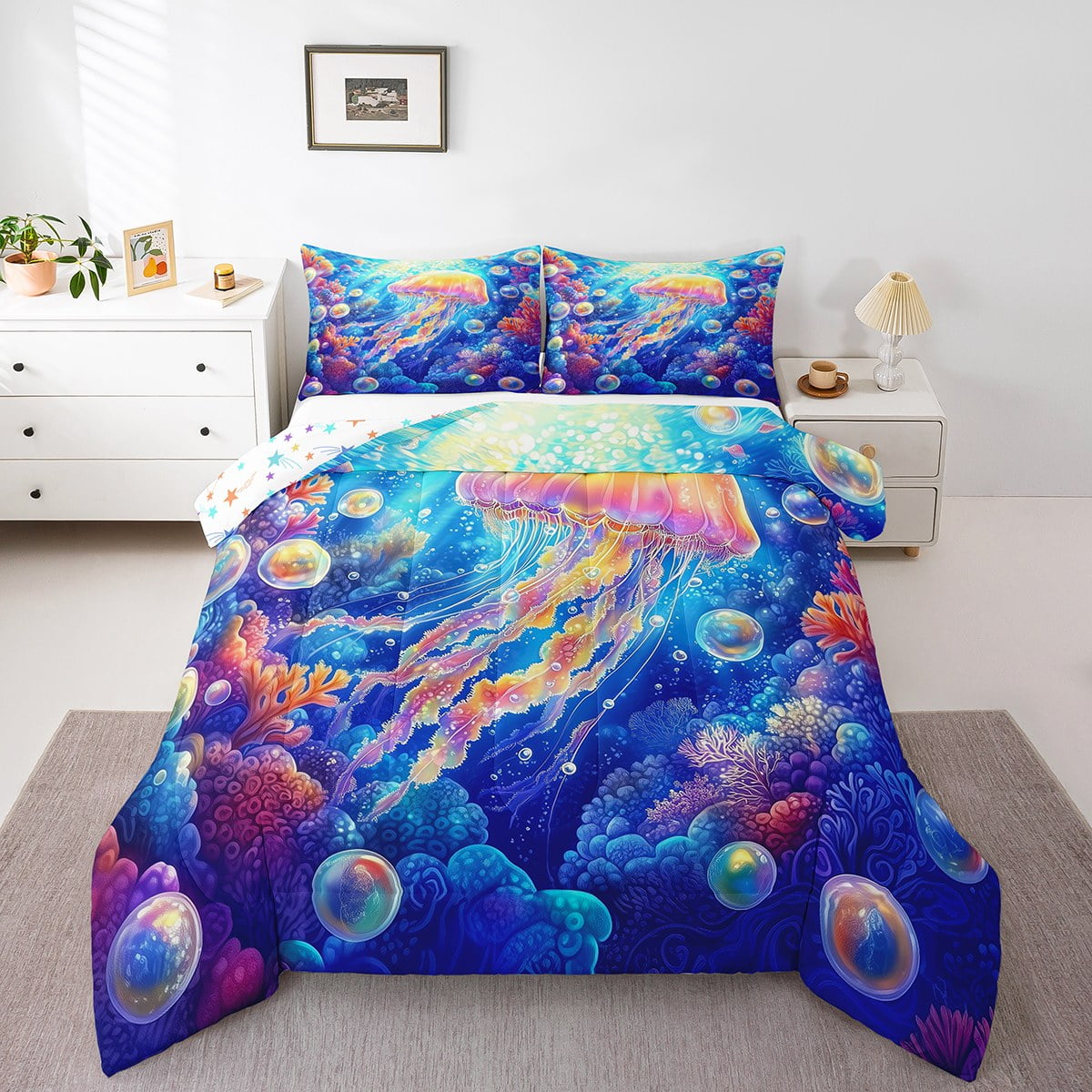 Cartoon Jellyfish Down Comforter Ocean Magical Animal Queen Comforter ...