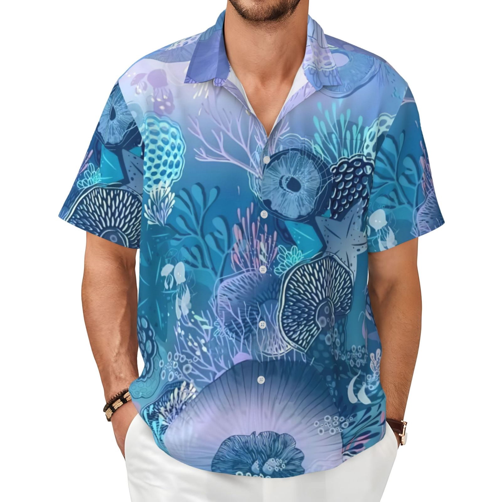 Cartoon Jellyfish Men'S Short-Sleeved Shirts with All-Over Prints for ...