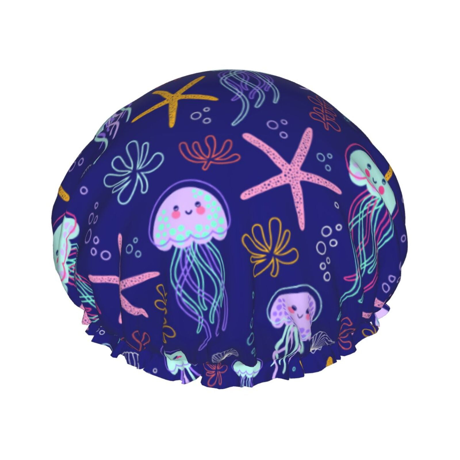 Cartoon Jellyfish Scallop Shower Cap, Reusable Bath Hair Hat for all ...