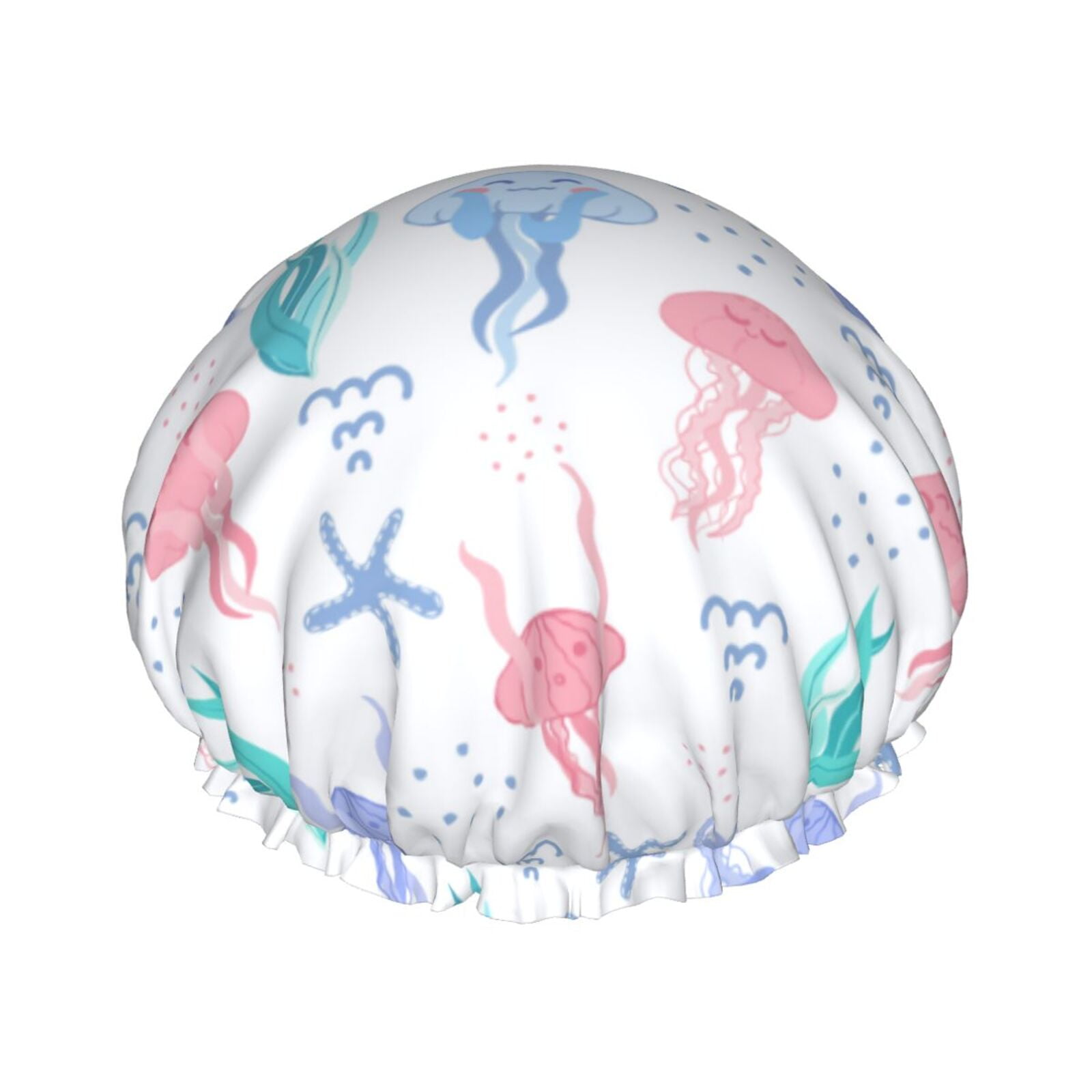 Cartoon Jellyfish Seaweed Shower Cap, Reusable Bath Hair Hat for all ...