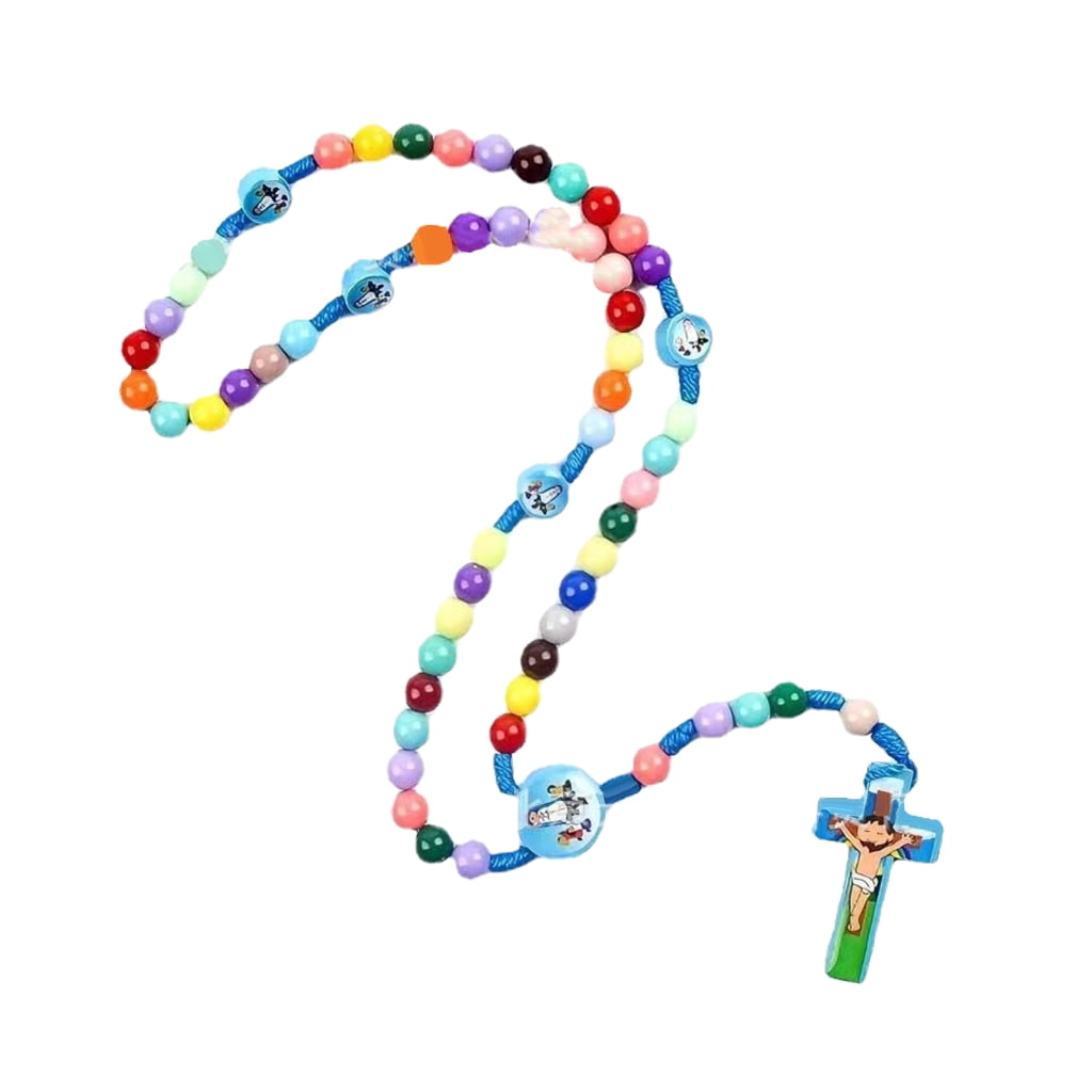 Cartoon Jesus Cross Pendant Necklace Rosary Beads Children Kids Girls ...