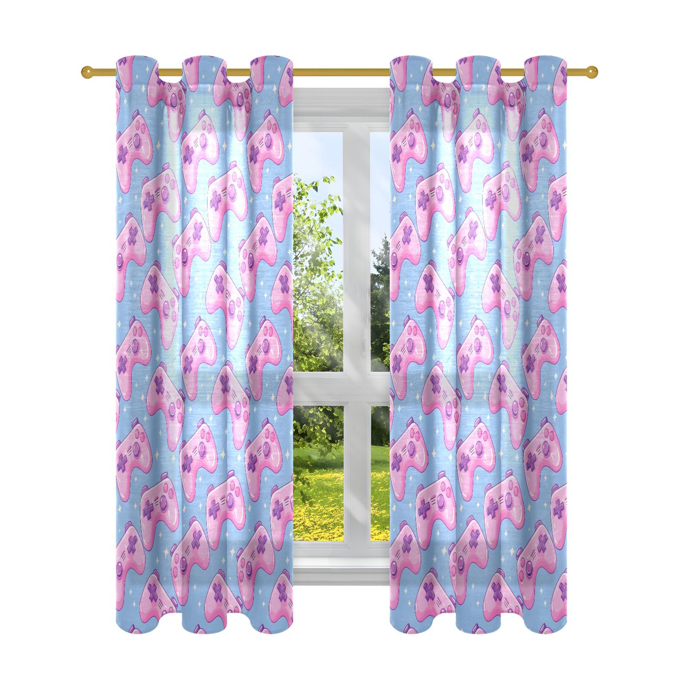 Cartoon Joysticks Sheer Curtains 2 Panels Set Grommet Drapes for ...