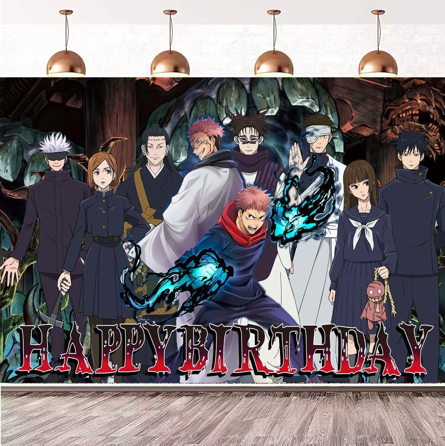 Cartoon Jujutsu Kaisen Birthday Backdrop Banner Party Supplies Happy ...
