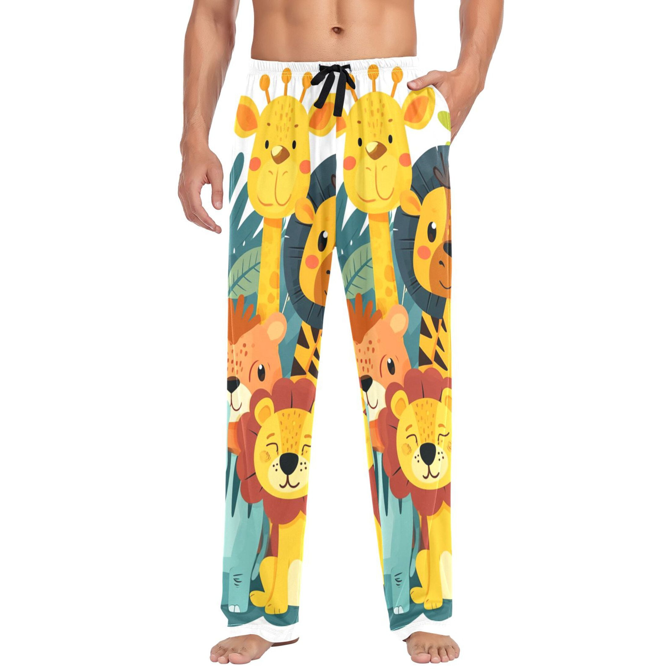 Cartoon Jungle Animals Mens Cotton Pajama Pant Sleep and Lounge Bottons ...