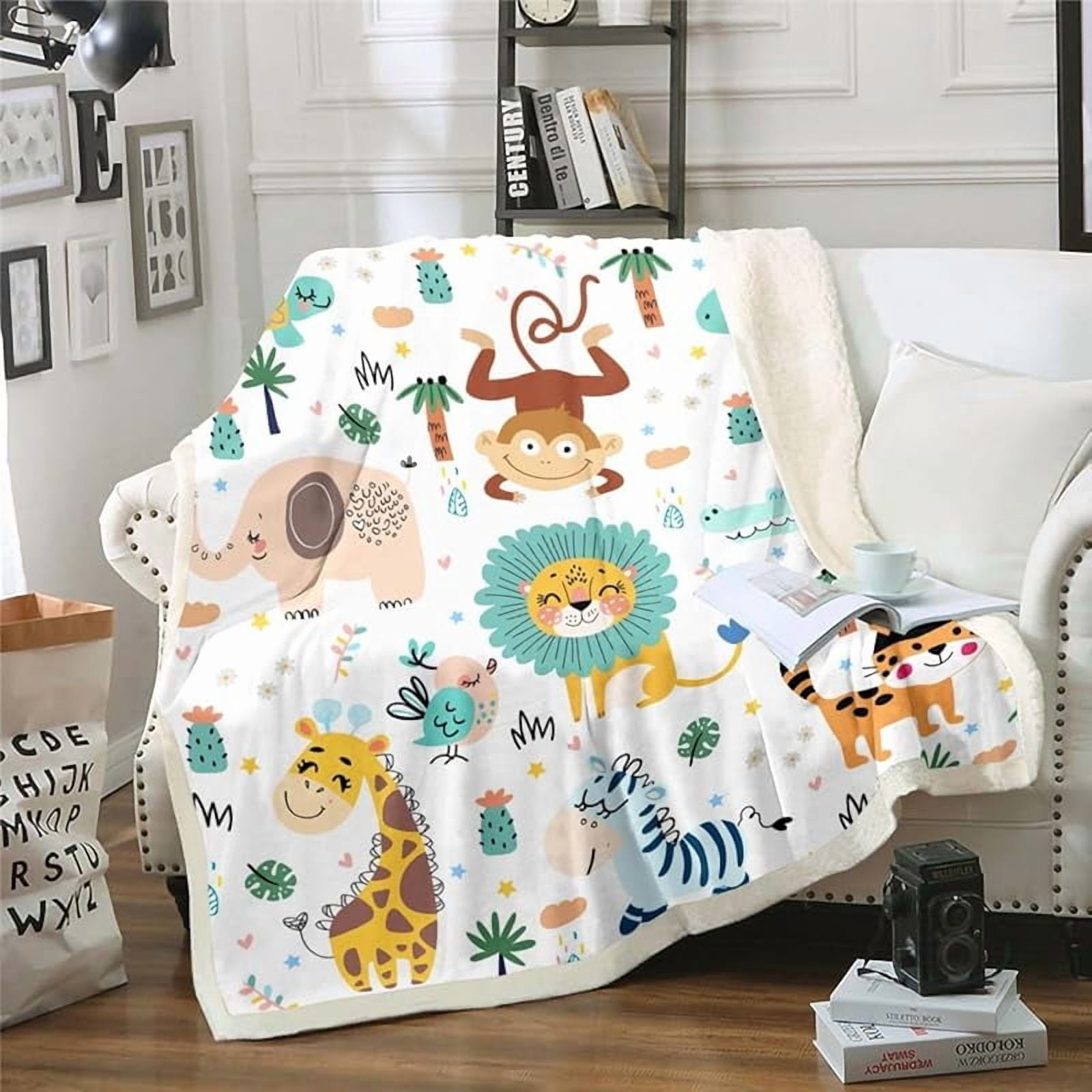 Cartoon Jungle Animals Sherpa Blanket Boys Girls Teens Child Toddler ...