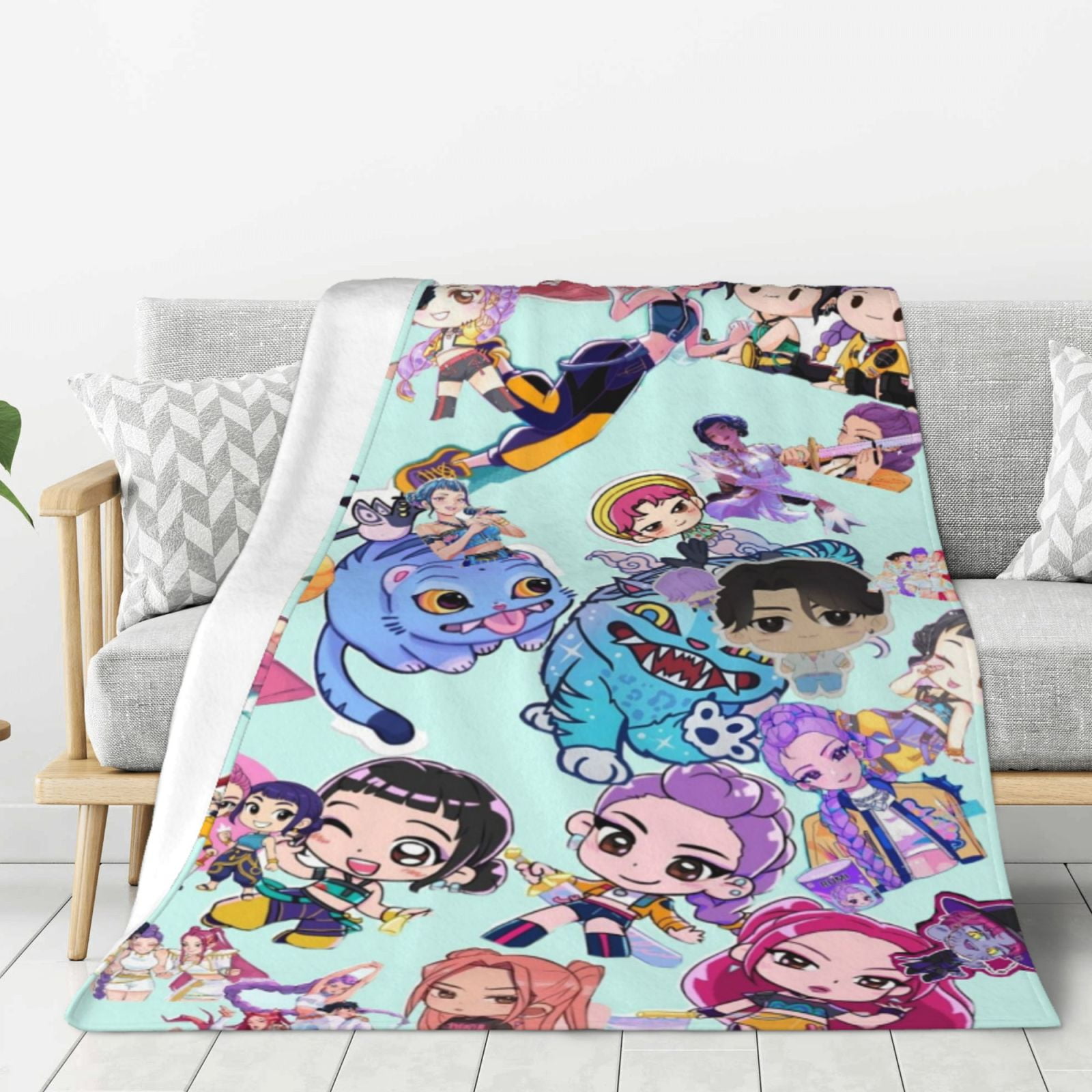 Cartoon K pop De-mon Hu&nt-ers Rumi Mira Zoey Throw Blanket Teen Girls Boys Gifts for Birthday ...