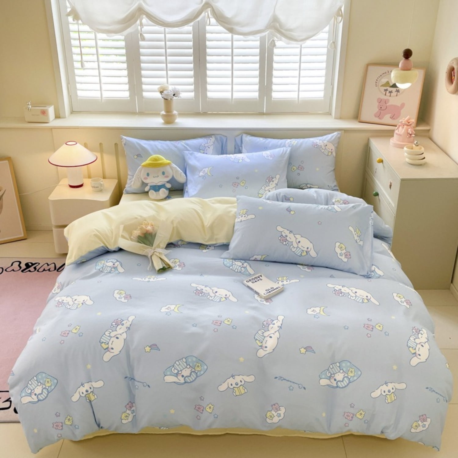 Cartoon KT Cat Kuromi Cinnamoroll Bedding 4-Piece Set Duvet Cover Flat ...