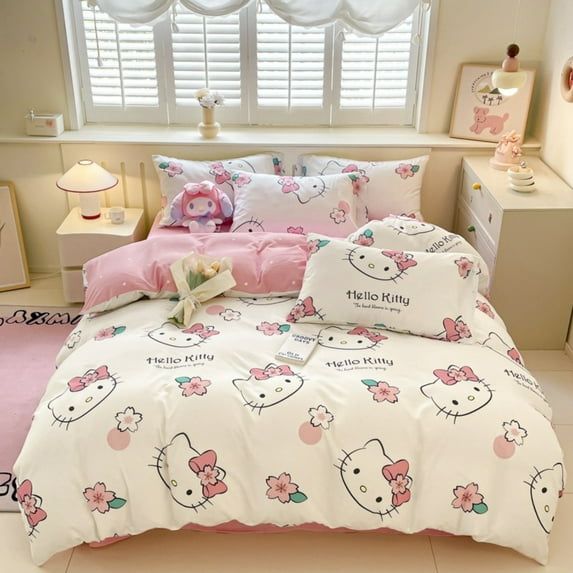 Cartoon KT Cat Kuromi Cinnamoroll Bedding 4-Piece Set Duvet Cover Flat ...
