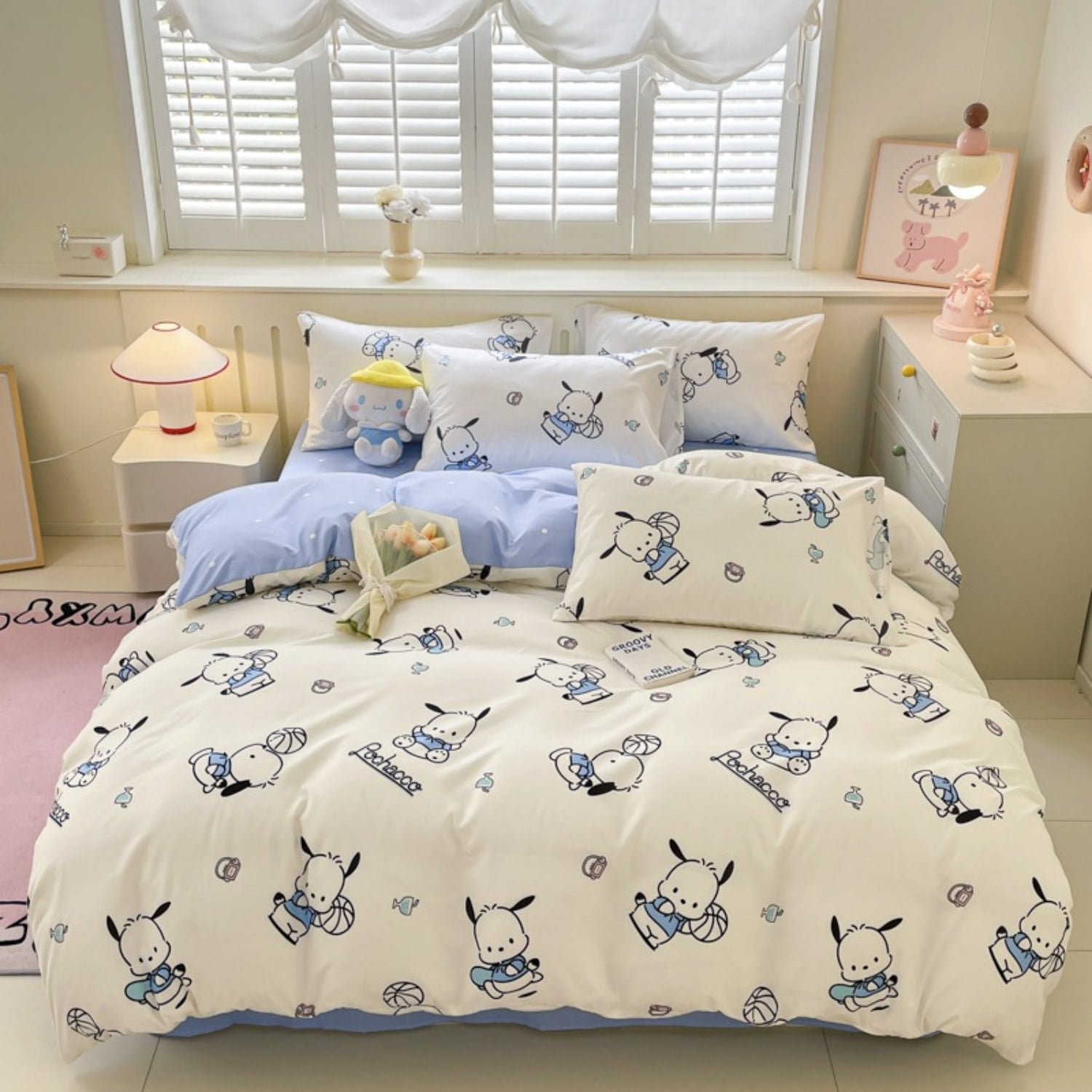 Cartoon KT Cat Kuromi Cinnamoroll Bedding 4-Piece Set Duvet Cover Flat ...