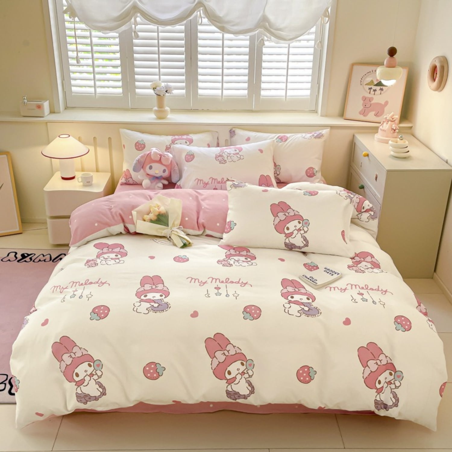 Cartoon KT Cat Kuromi Cinnamoroll Bedding 4-Piece Set Duvet Cover Flat ...
