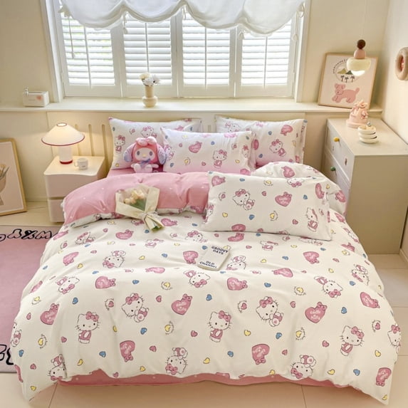 Cartoon KT Cat Kuromi Cinnamoroll Bedding 4-Piece Set Duvet Cover Flat ...