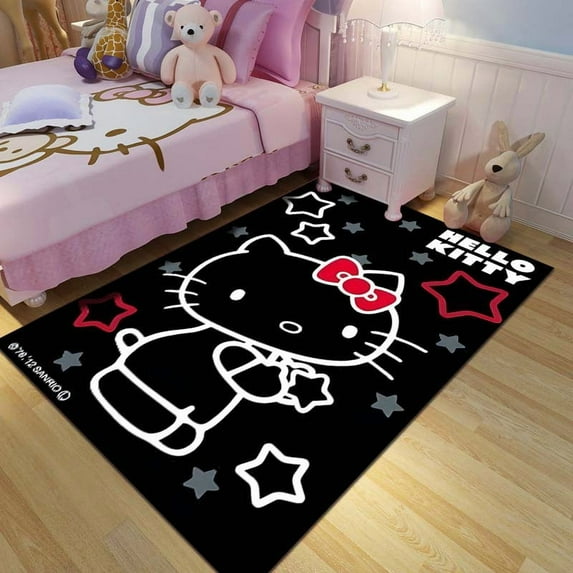 Cartoon KT Cat Print Black Home Rug Living Room Sofa Carpet Bedroom ...