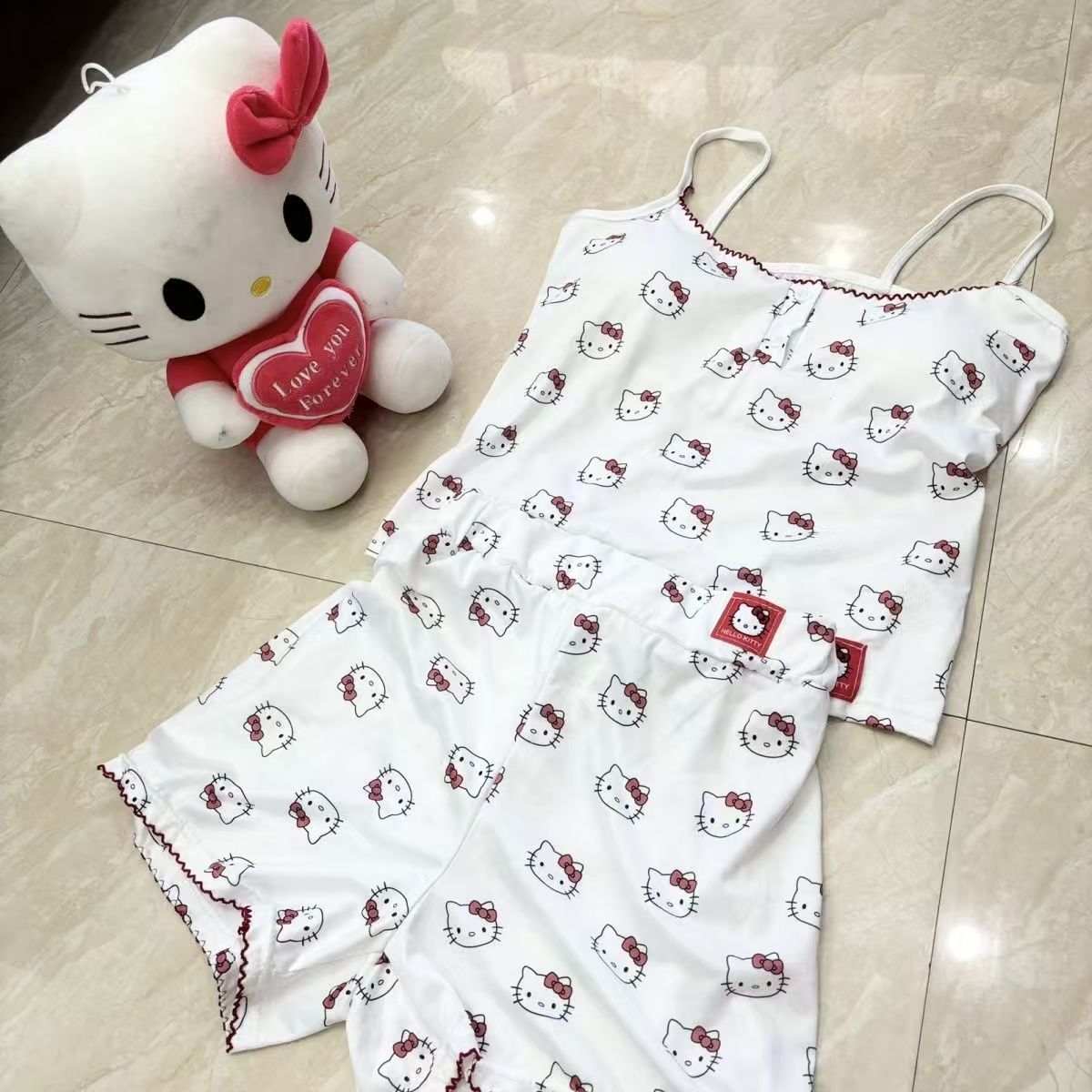 Cartoon KT Cat Sweet Print Sexy Strappy Sleepwear Women's Summer Shorts ...
