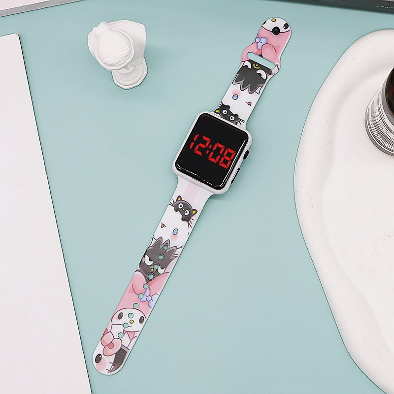 Cartoon KT cat Cinnamoroll Kuromi Pochacco button LED watch fashionable ...
