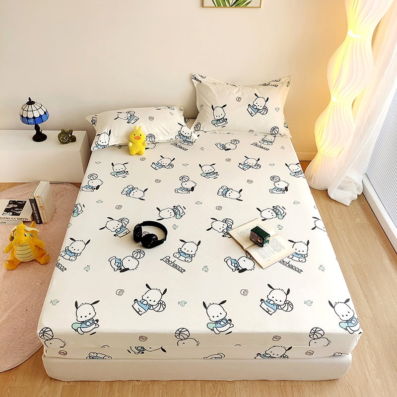 Cartoon KT cat Cinnamoroll Kuromi fitted bed sheet 3pcs set( bed hat +2 ...