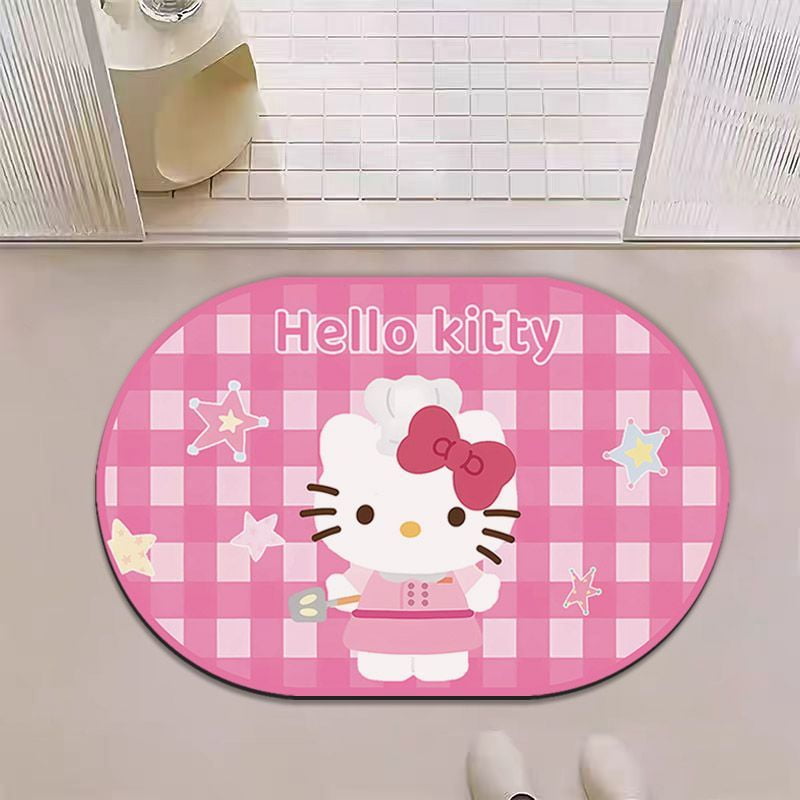 Cartoon KT cat crystal velvet rug home bathroom HelloKitty absorbent mat toilet door entryway ...