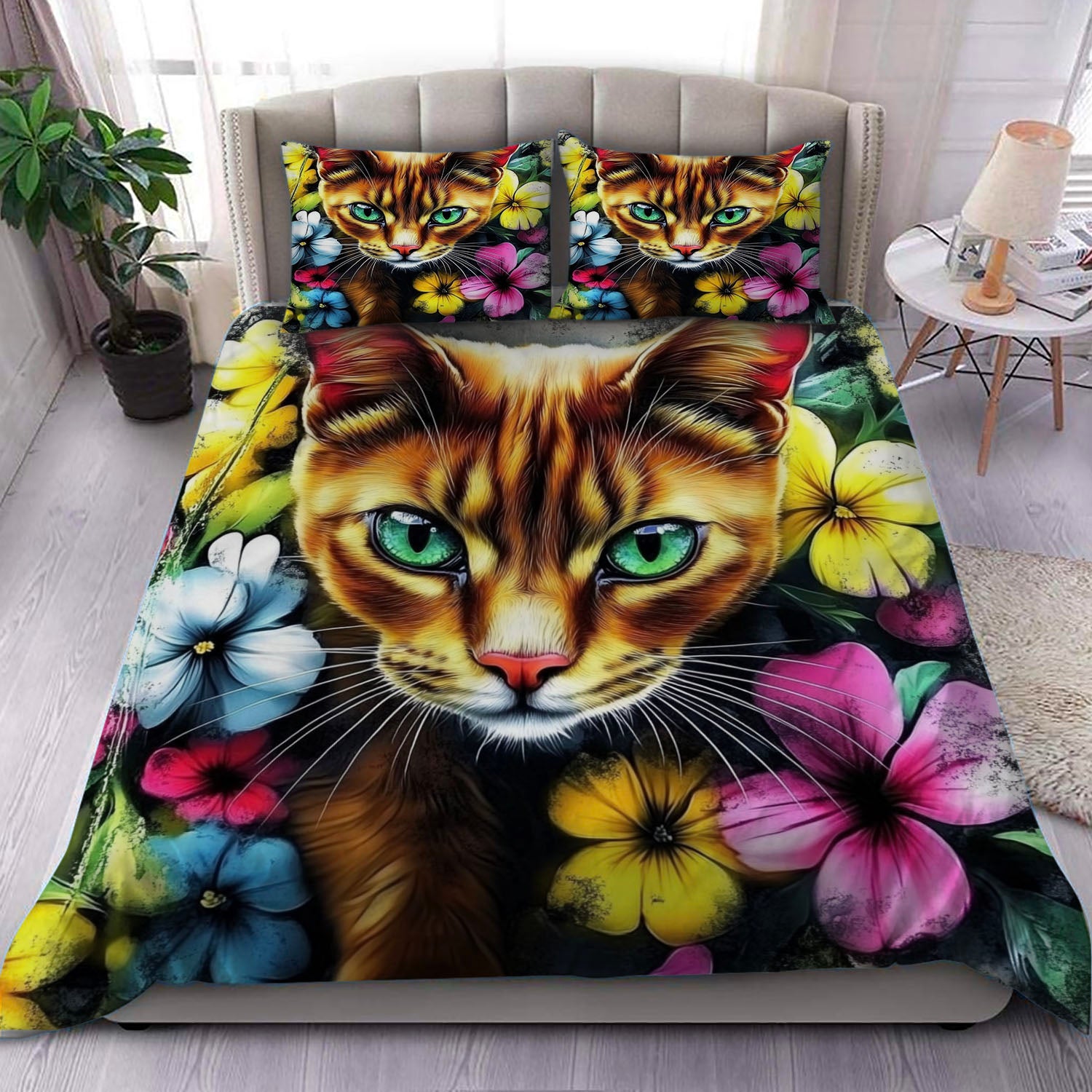 Cartoon Kawaii Cat Comforter Set Twin Size 3D Animals Flower Toddler ...