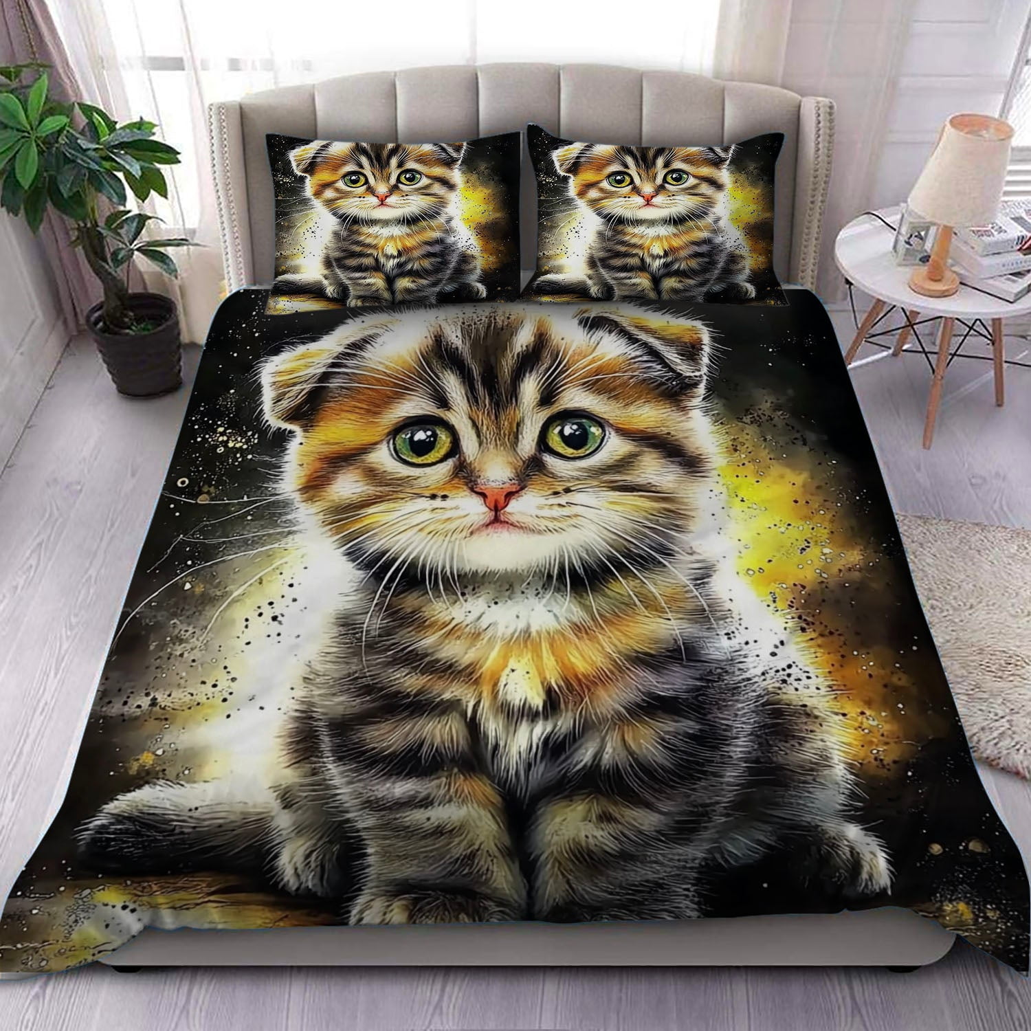 Cartoon Kawaii Cat Comforter Set Twin Size 3D Animals Flower Toddler ...