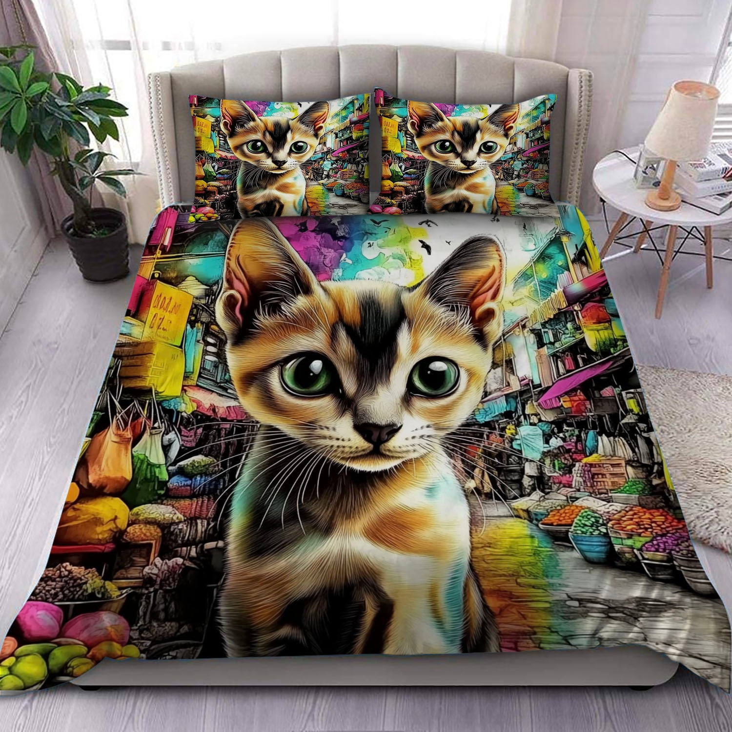 Cartoon Kawaii Cat Comforter Set Twin Size 3D Animals Flower Toddler ...