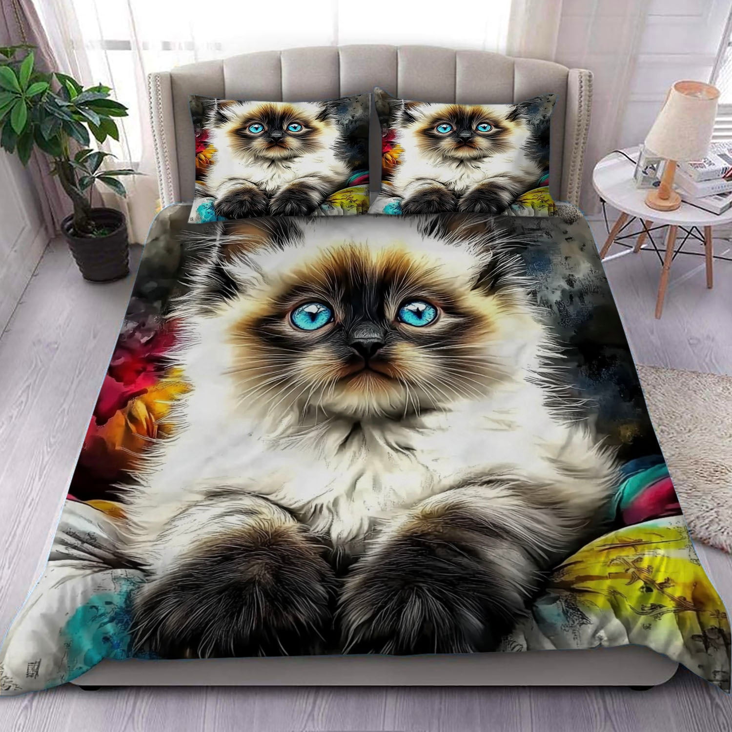 Cartoon Kawaii Cat Comforter Set Twin Size 3D Animals Flower Toddler ...