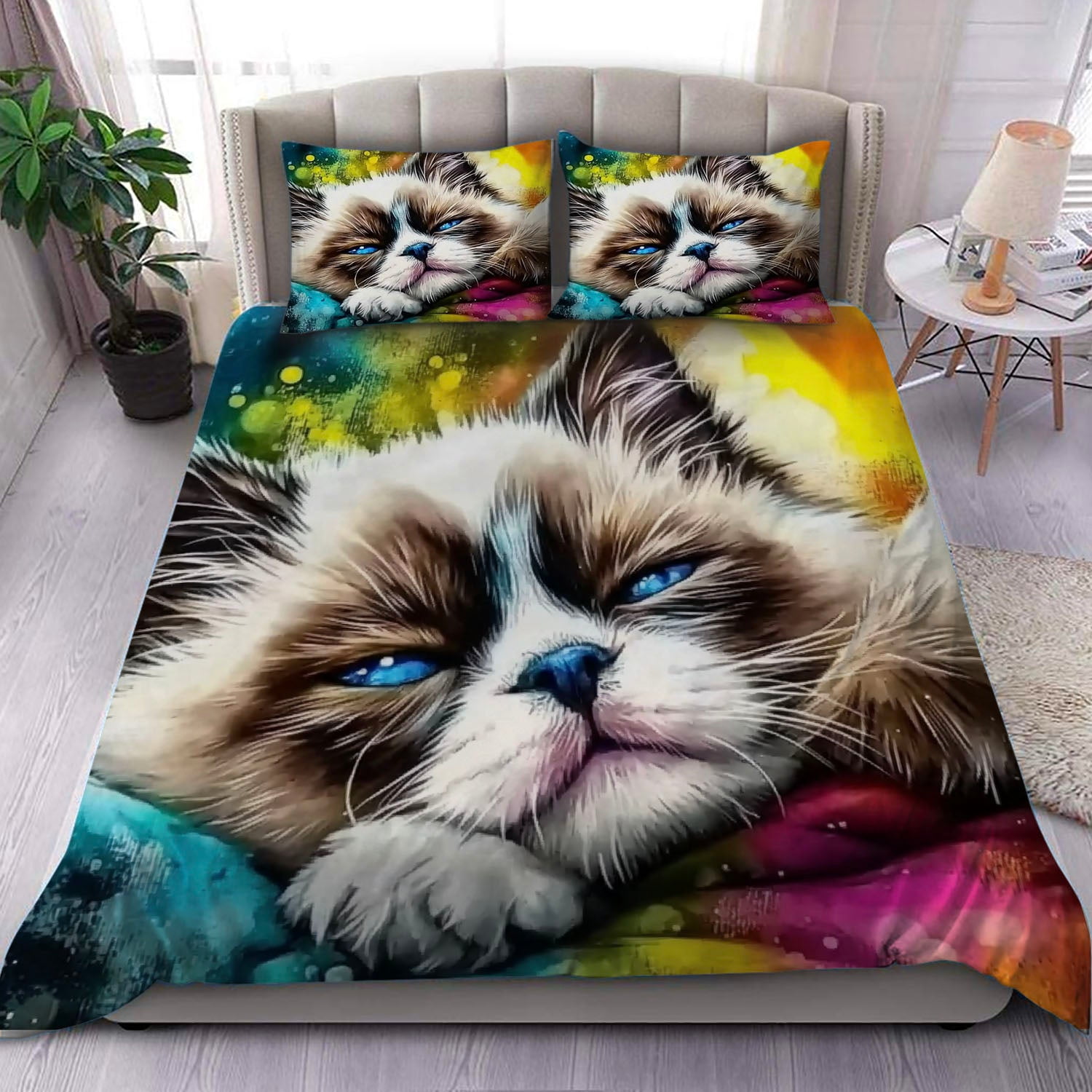 Cartoon Kawaii Cat Comforter Set Twin Size 3D Animals Flower Toddler ...