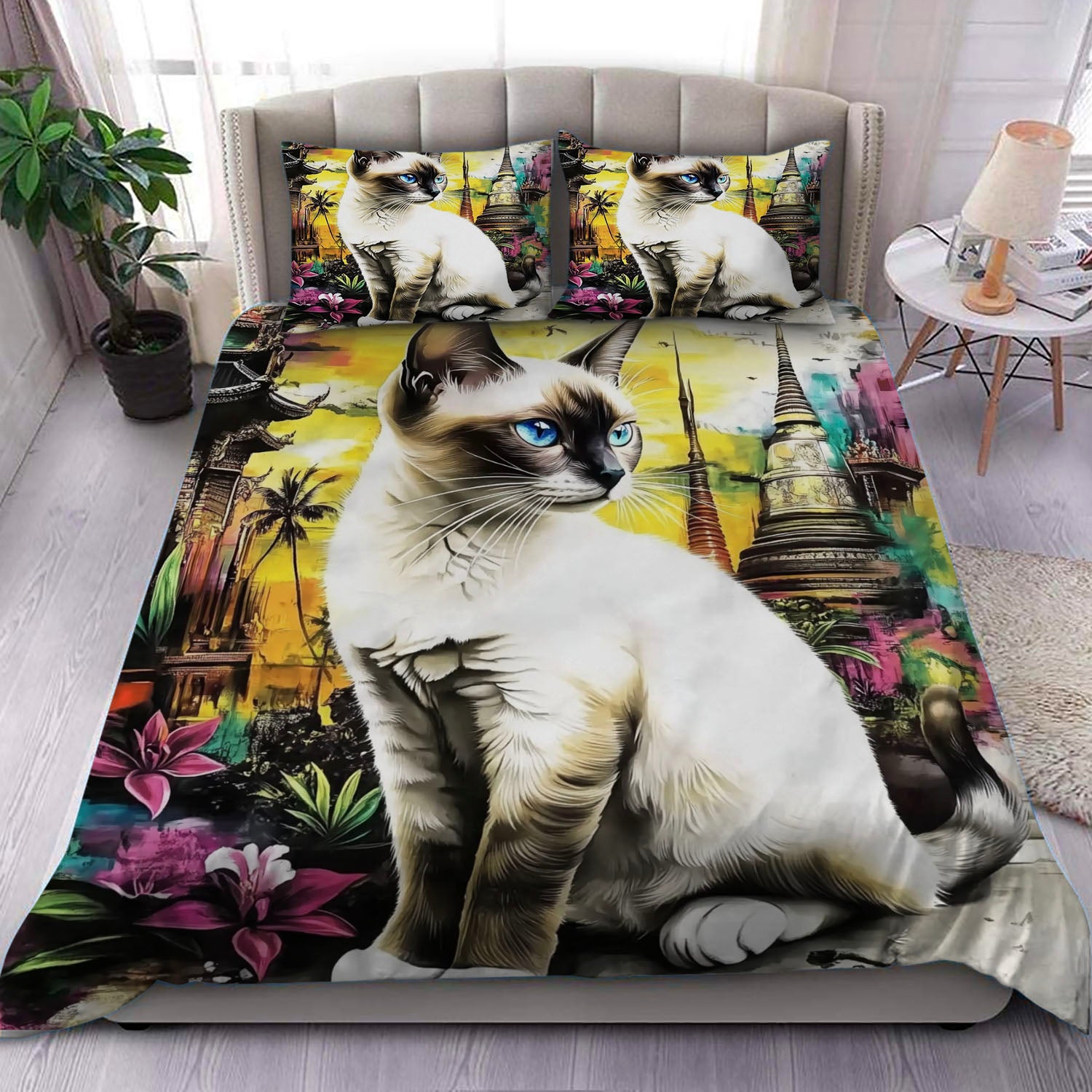 Cartoon Kawaii Cat Comforter Set Twin Size 3D Animals Flower Toddler ...
