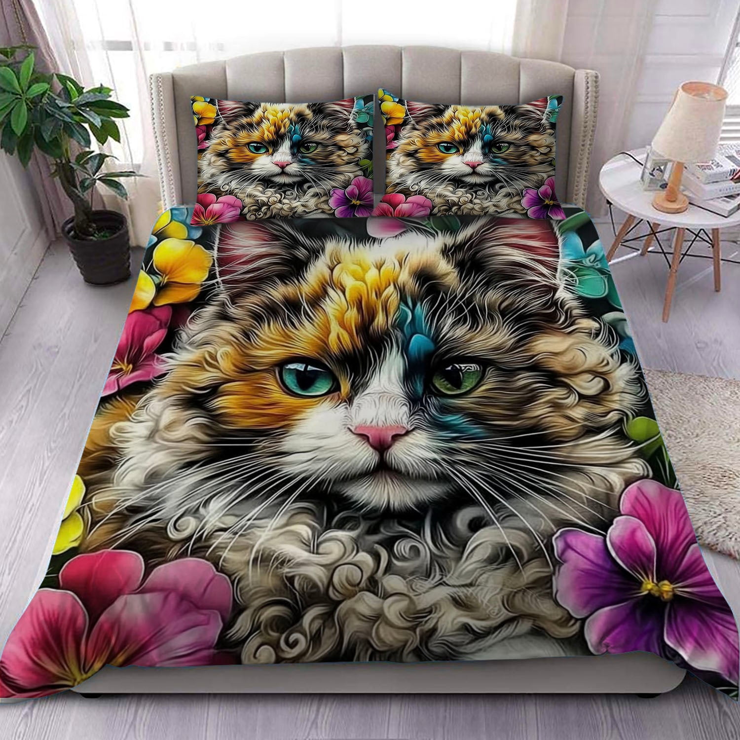 Cartoon Kawaii Cat Comforter Set Twin Size 3D Animals Flower Toddler ...