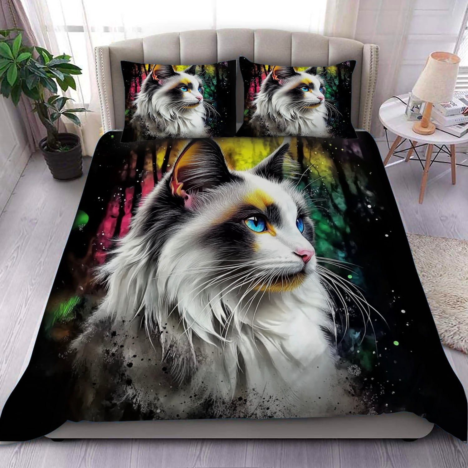 Cartoon Kawaii Cat Comforter Set Twin Size 3D Animals Flower Toddler ...
