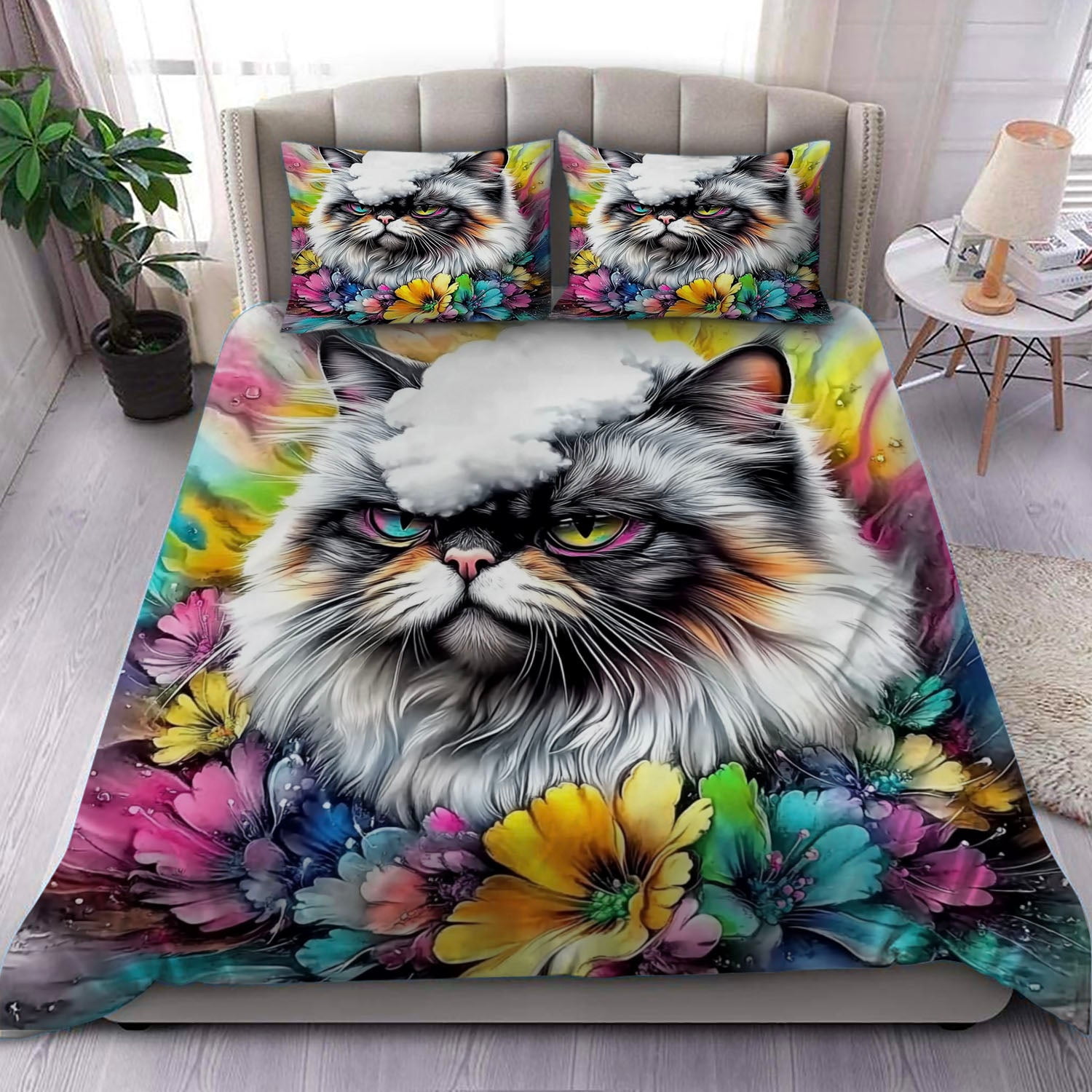 Cartoon Kawaii Cat Comforter Set Twin Size 3D Animals Flower Toddler ...