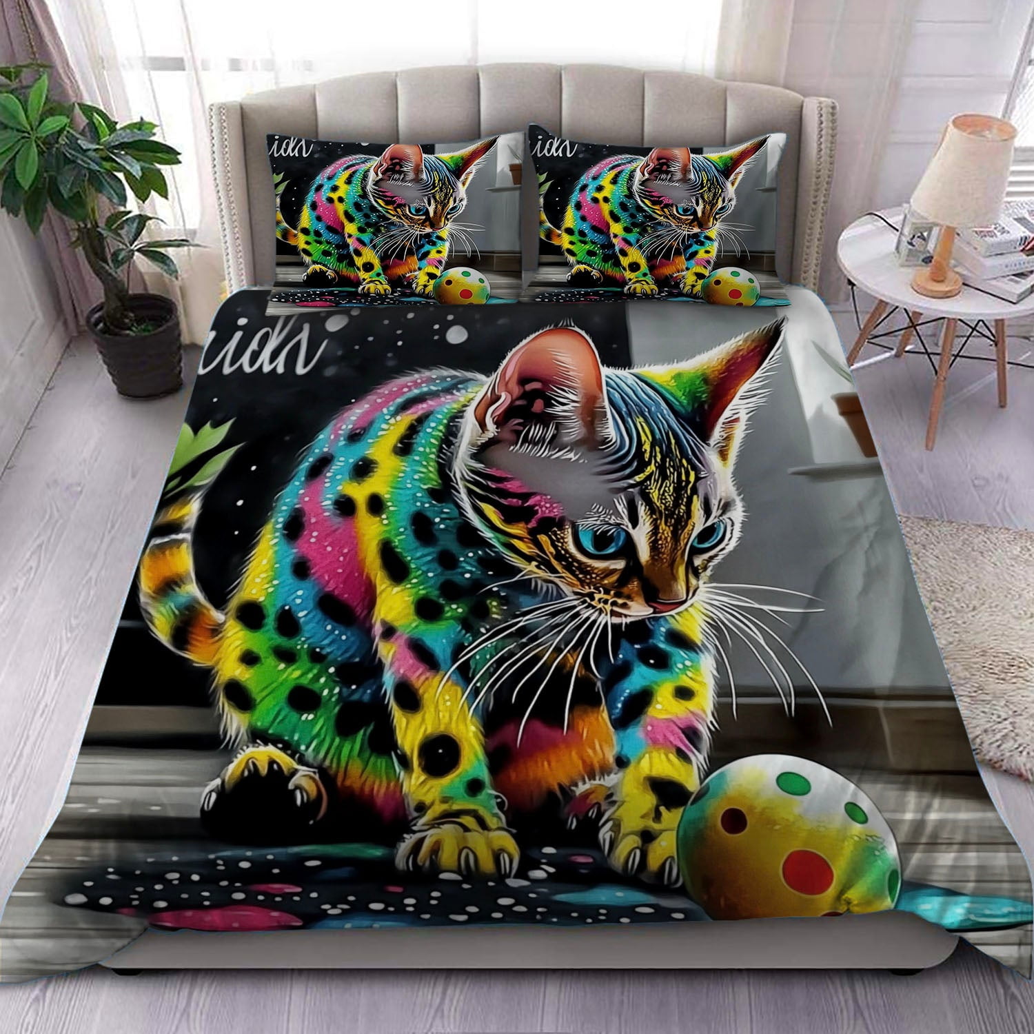 Cartoon Kawaii Cat Comforter Set Twin Size 3D Animals Flower Toddler ...