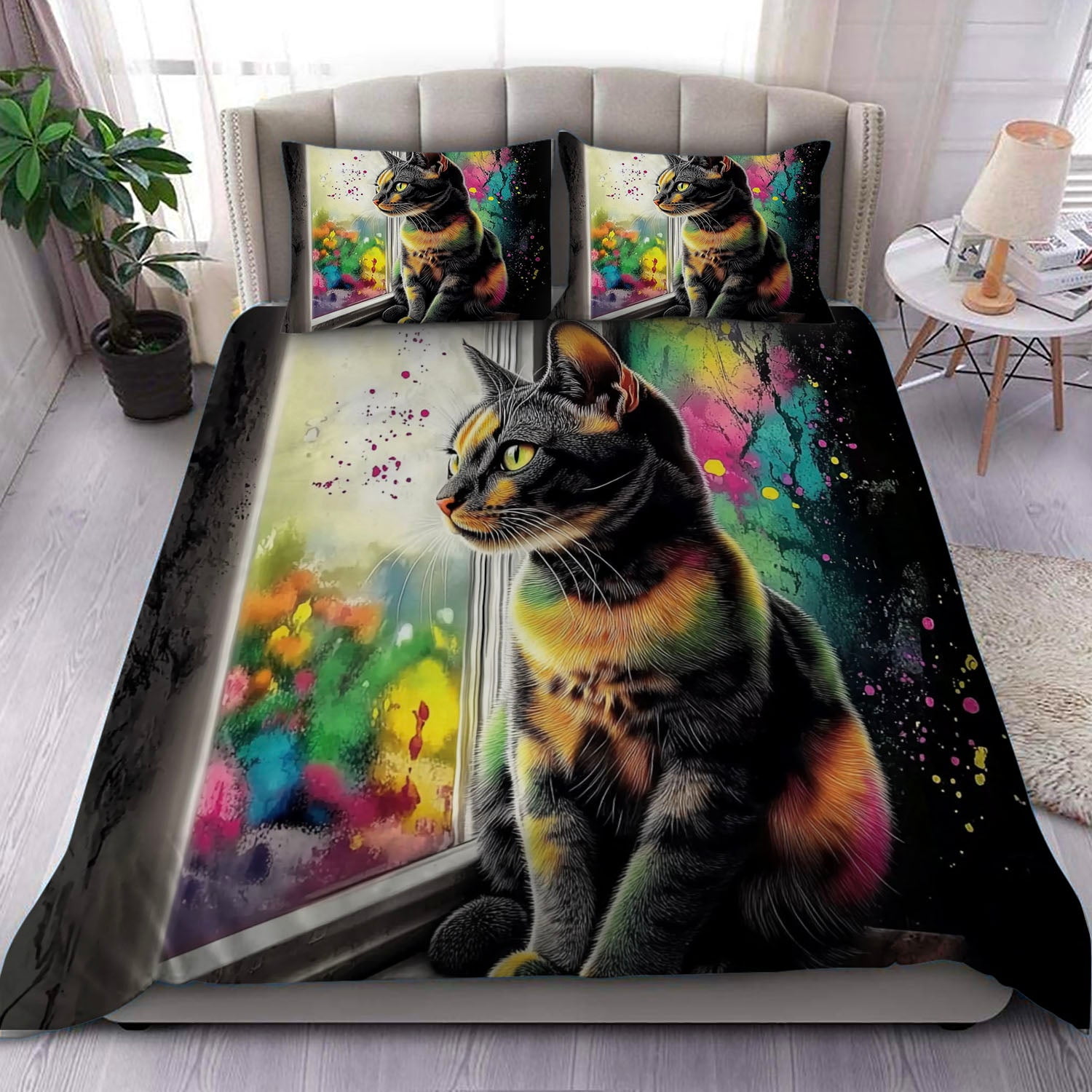 Cartoon Kawaii Cat Comforter Set Twin Size 3D Animals Flower Toddler ...