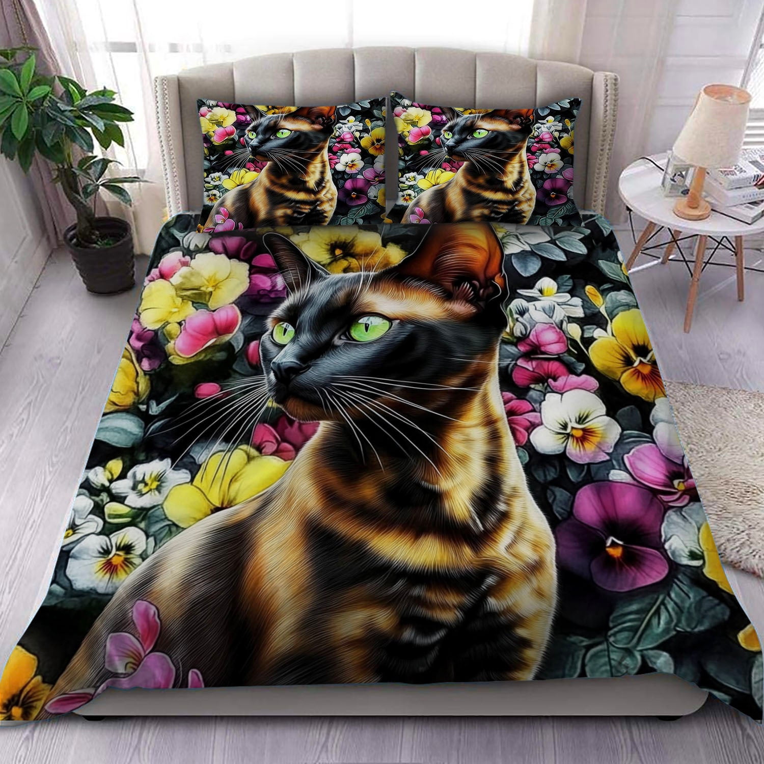 Cartoon Kawaii Cat Comforter Set Twin Size 3D Animals Flower Toddler ...