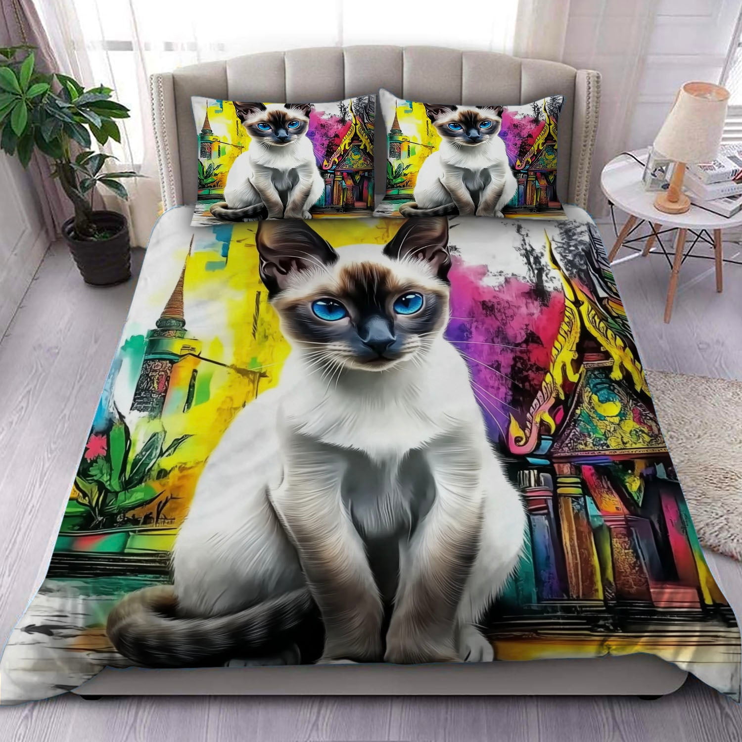 Cartoon Kawaii Cat Comforter Set Twin Size 3D Animals Flower Toddler ...