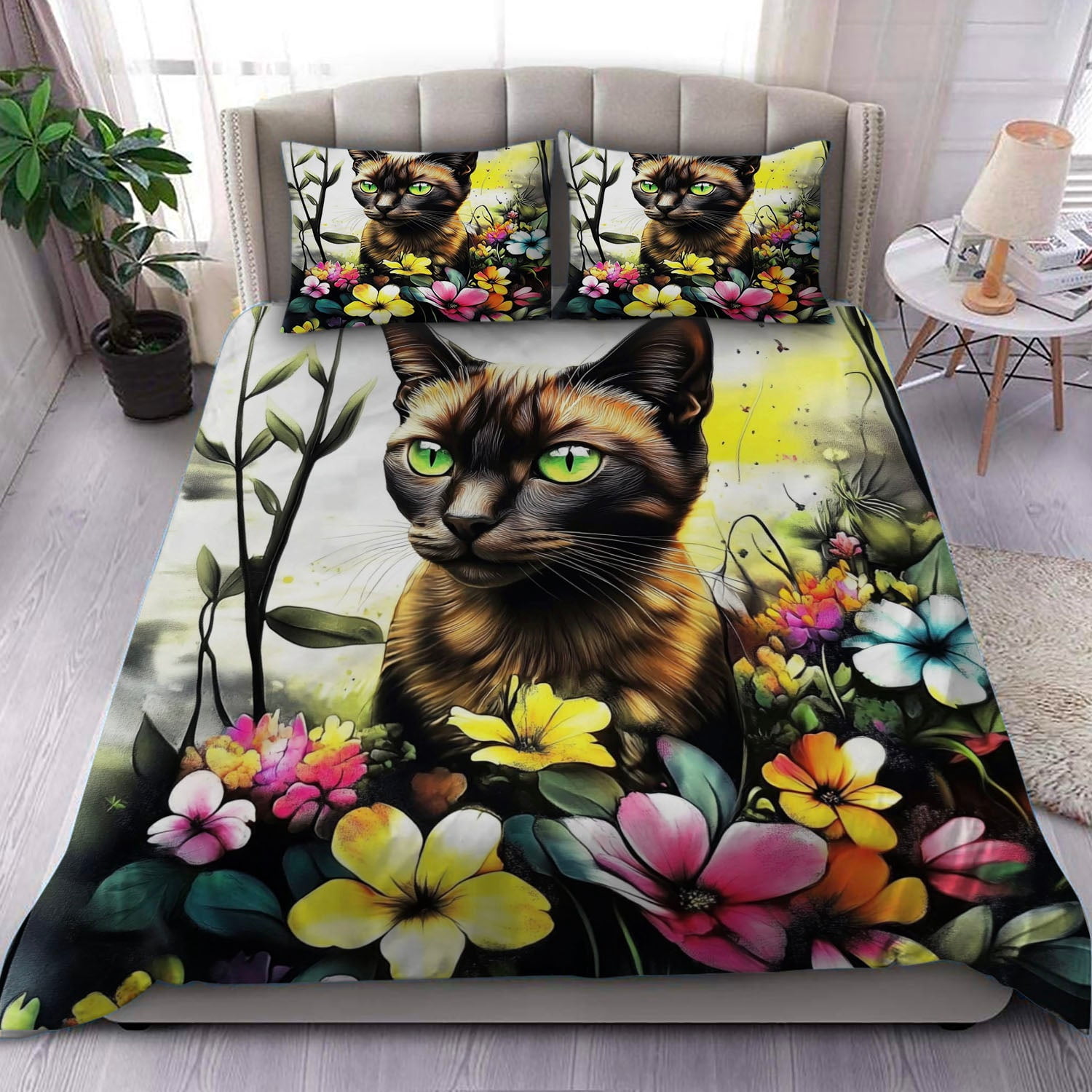 Cartoon Kawaii Cat Comforter Set Twin Size 3D Animals Flower Toddler ...