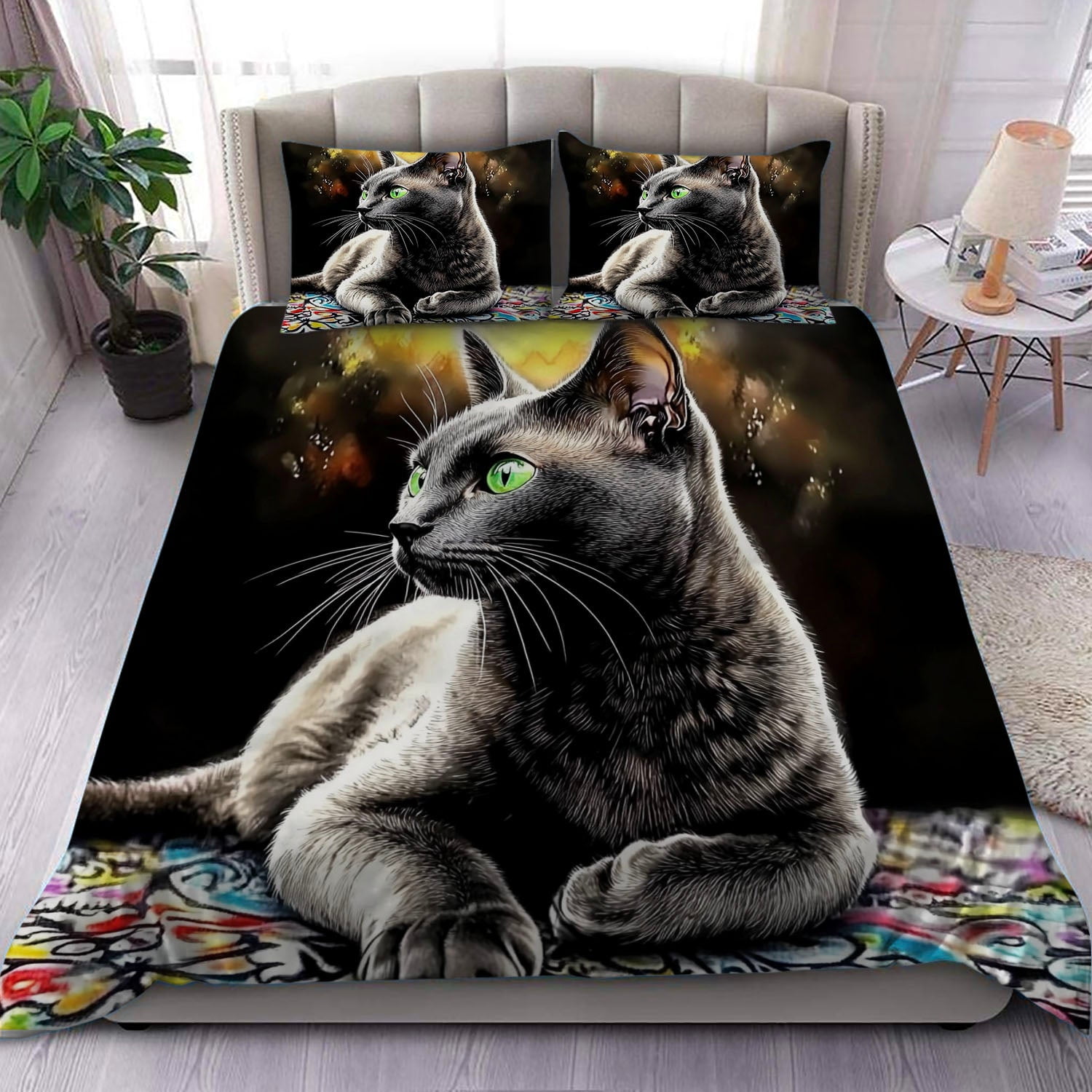 Cartoon Kawaii Cat Comforter Set Twin Size 3D Animals Flower Toddler ...