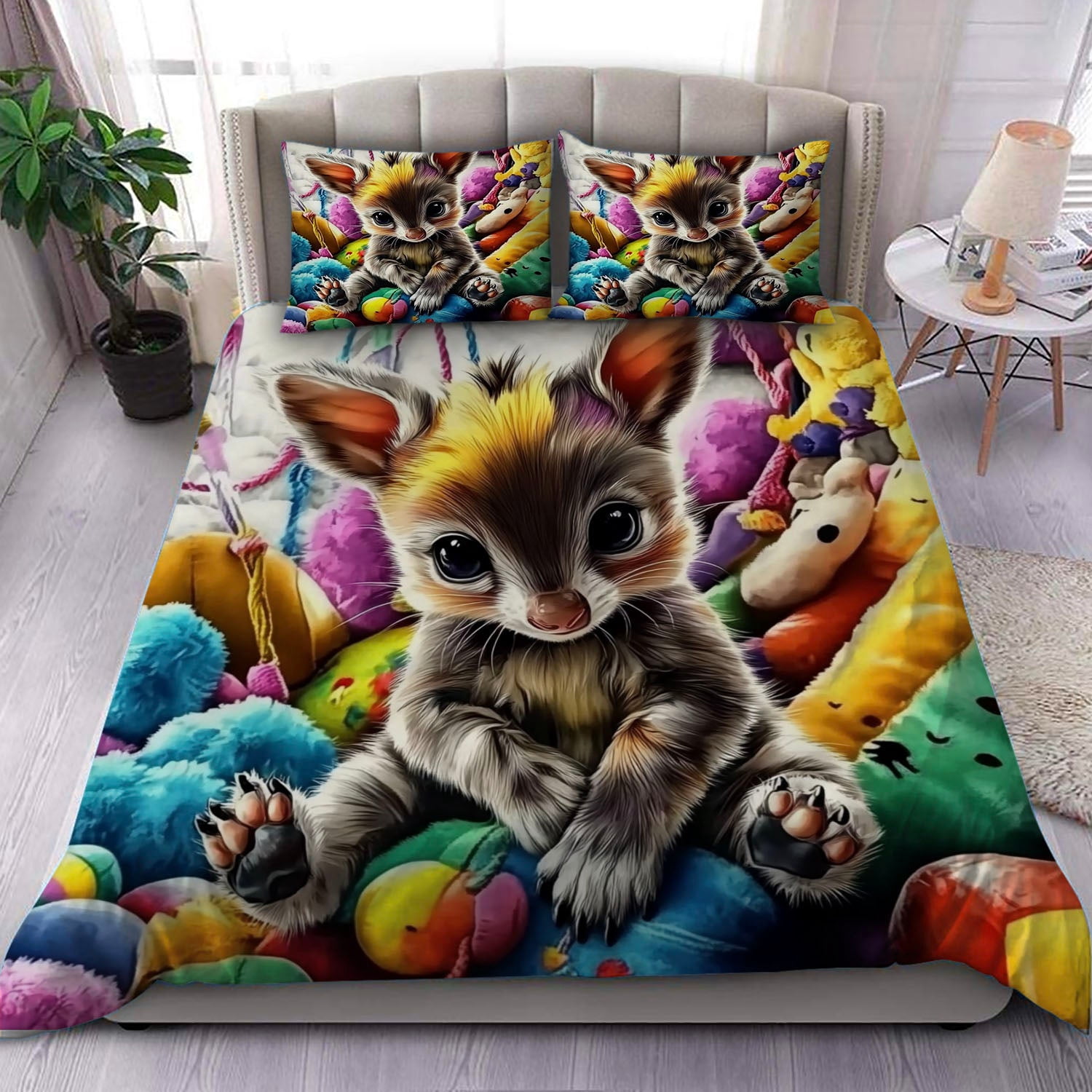 Cartoon Kawaii Cat Comforter Set Twin Size 3D Animals Flower Toddler ...
