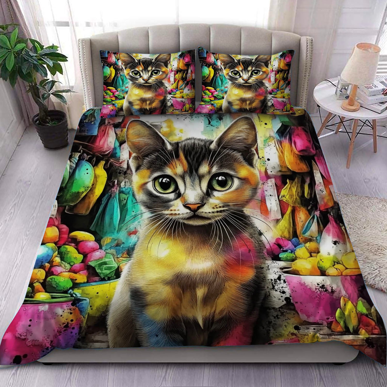 Cartoon Kawaii Cat Comforter Set Twin Size 3D Animals Flower Toddler ...