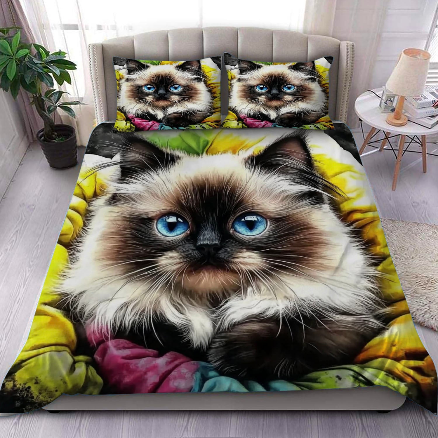 Cartoon Kawaii Cat Comforter Set Twin Size 3D Animals Flower Toddler ...