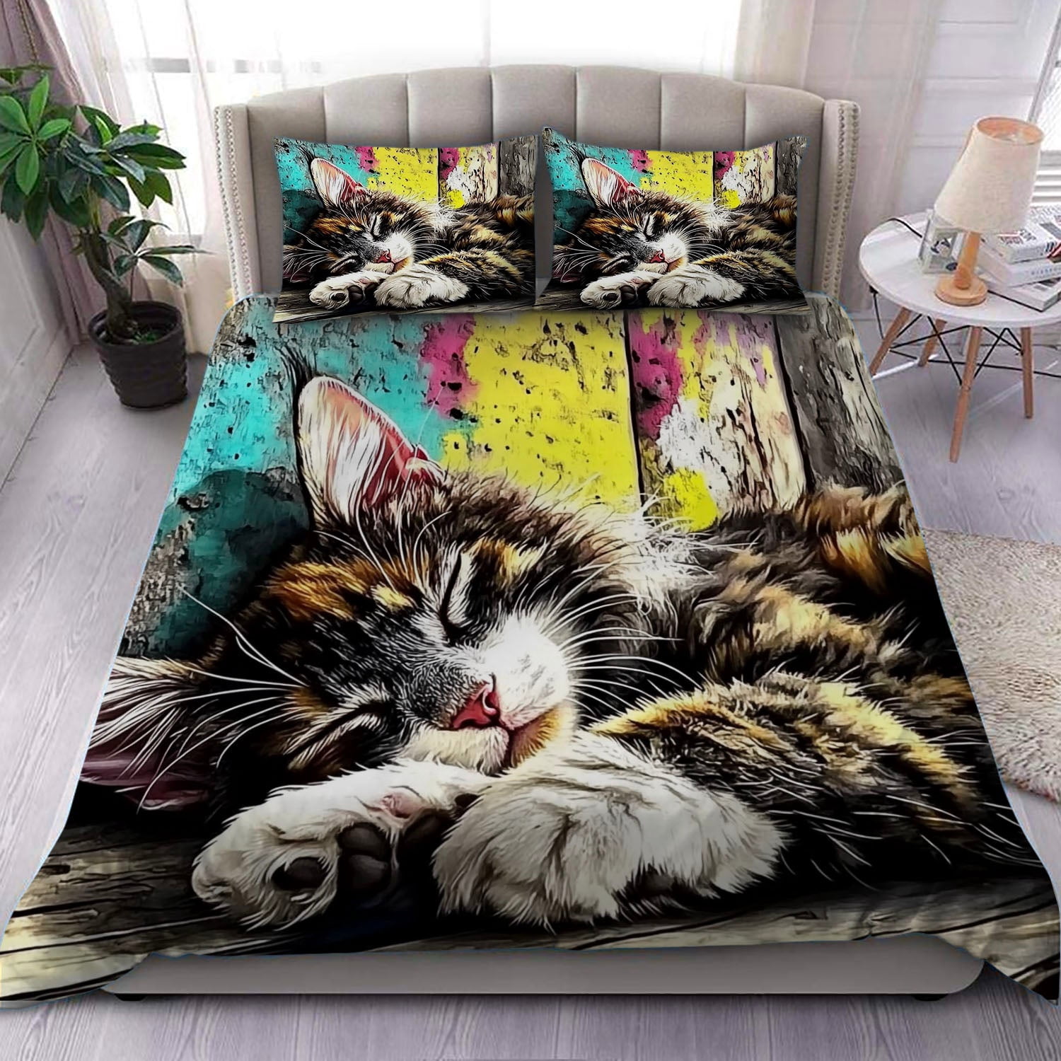 Cartoon Kawaii Cat Comforter Set Twin Size 3D Animals Flower Toddler ...