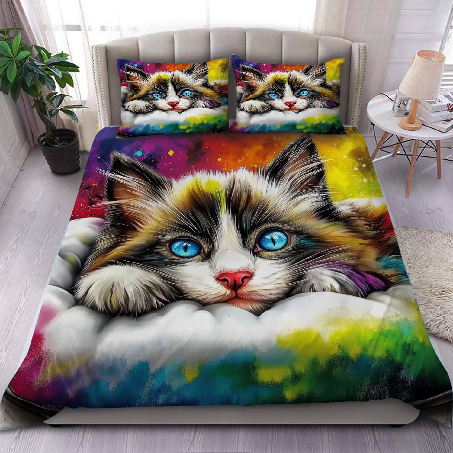 Cartoon Kawaii Cat Comforter Set Twin Size 3D Animals Flower Toddler ...