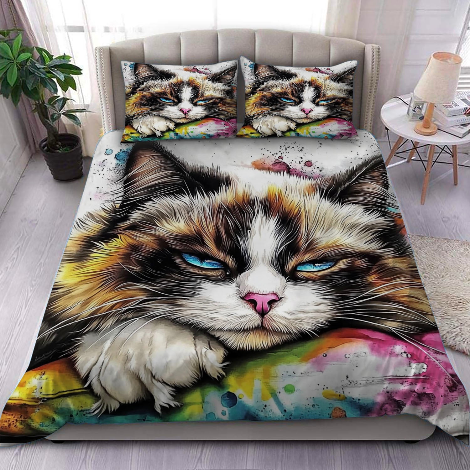 Cartoon Kawaii Cat Comforter Set Twin Size 3D Animals Flower Toddler ...