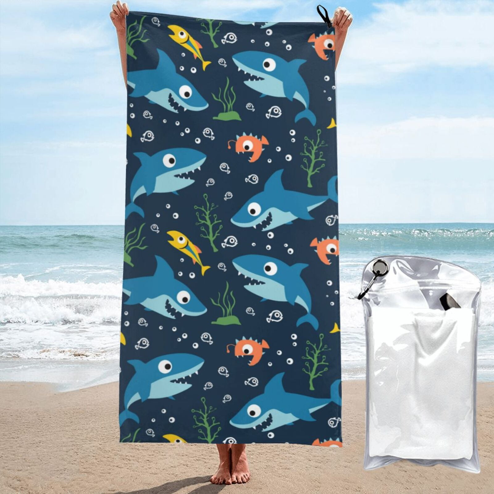 Cartoon Kawaii Shark Fiber Quick Dry Towel Beach Towels Good Water ...