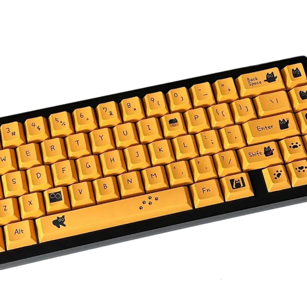 Cartoon Keycap Set For 126Keys Little Black Kitten Theme Keycap for ...
