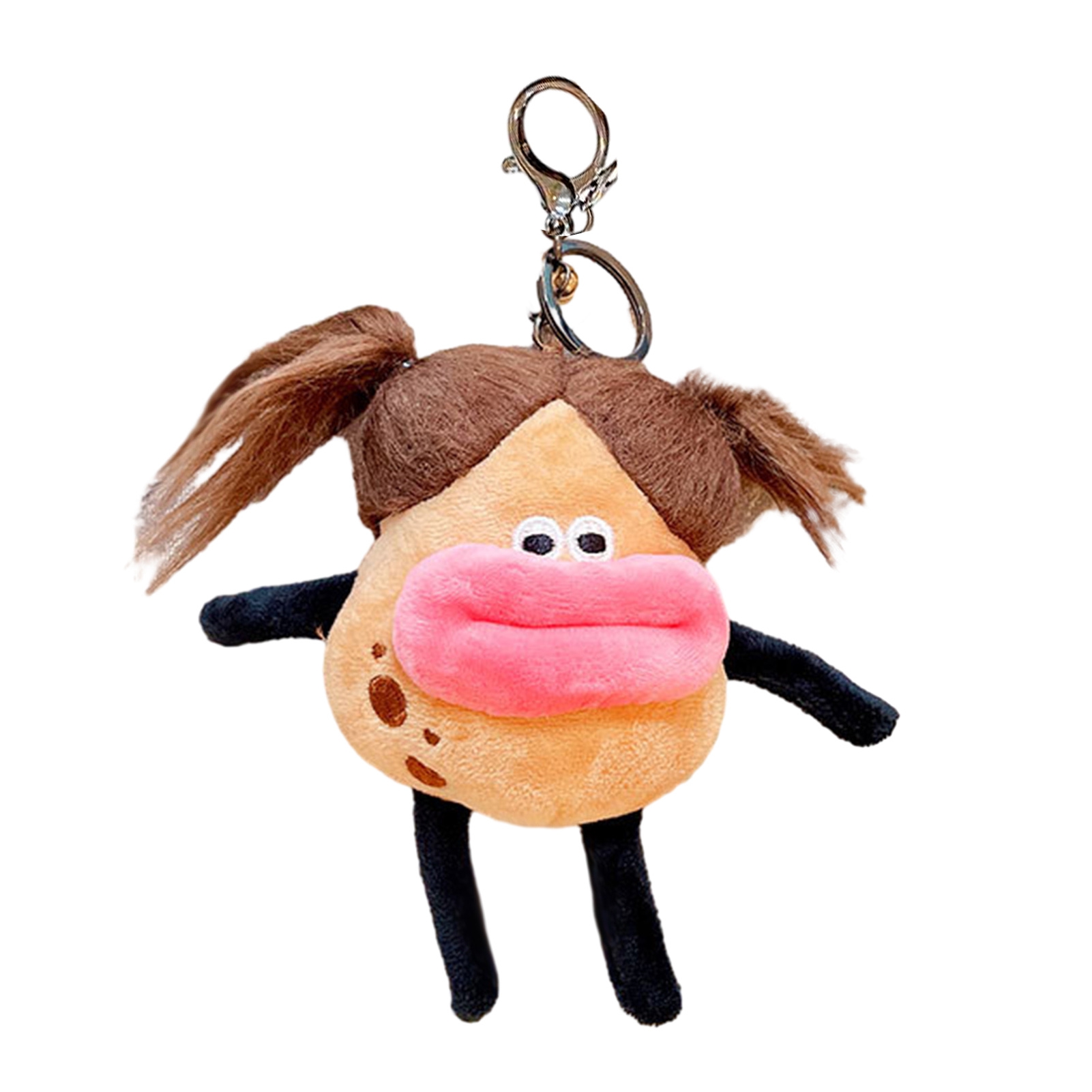 Cartoon Keychain Funny Fried Hair Potato-Man Plush Toy Big Eyes Sausage Mouth Potato Doll Plush ...