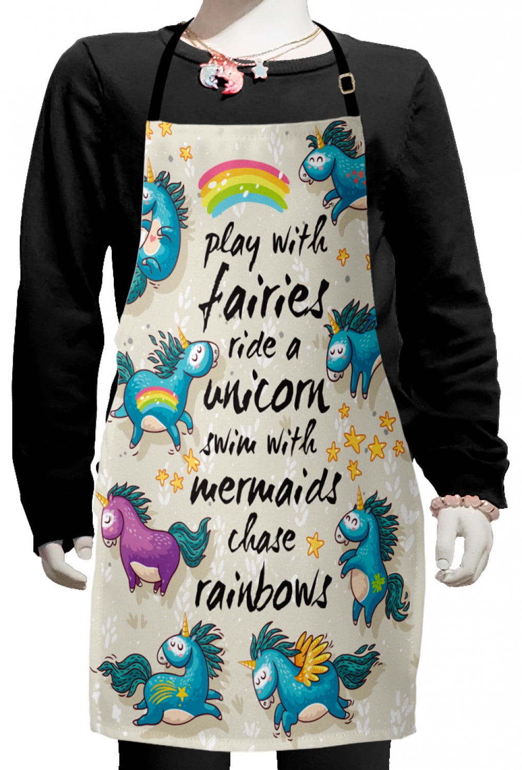 Cartoon Kids Apron, Mythical Unicorns Stars and Rainbow Creature Kids ...